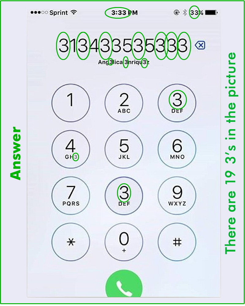 Picture Riddle: Count the Number of 3’s on The Mobile Dialing Screen ...