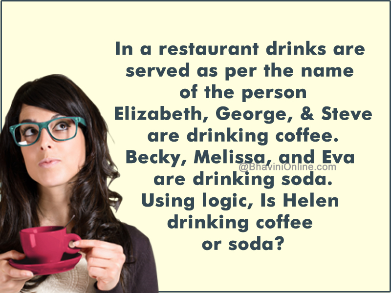 Logical Riddle: Is Helen Drinking Coffee Or Soda? | BhaviniOnline.com