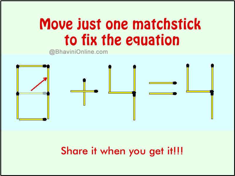 Matchstick Riddle: Move Just 1 Stick to Fix the Equation: 6 + 4 = 4 ...