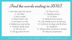 Word Riddle: Find the Words Ending with 'ANT' | BhaviniOnline.com